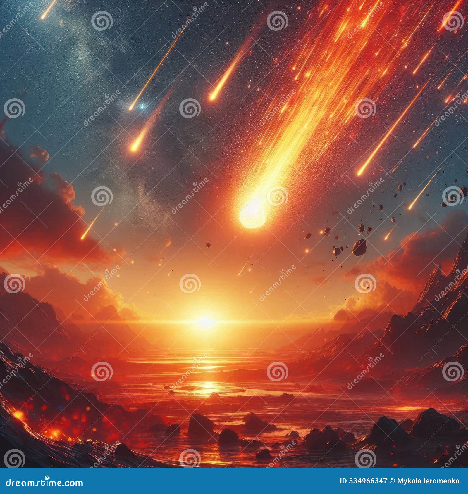 Meteor Shower Over the Ocean. Stock Image - Image of otherworldly ...