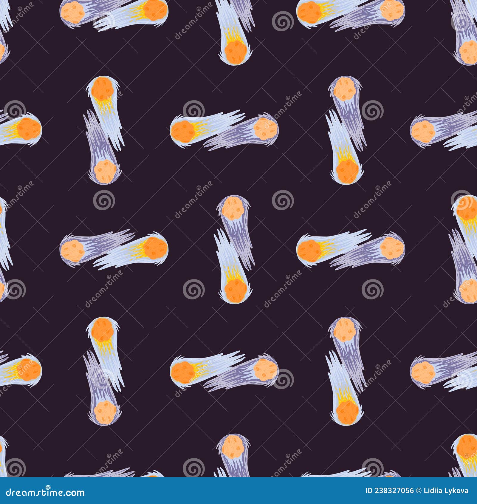 Meteor Shower Seamless Pattern. Hand Drawn Comets Fly Background Stock ...