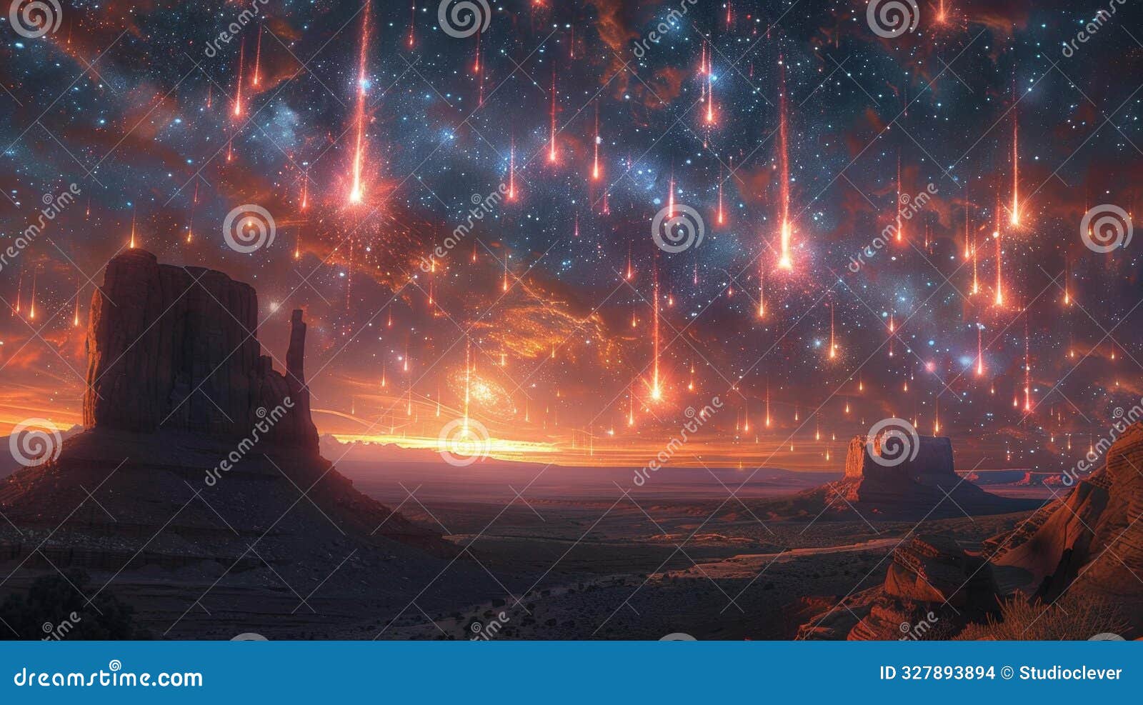 Meteor Shower in Stunning Night Sky - Generative Ai Stock Illustration ...