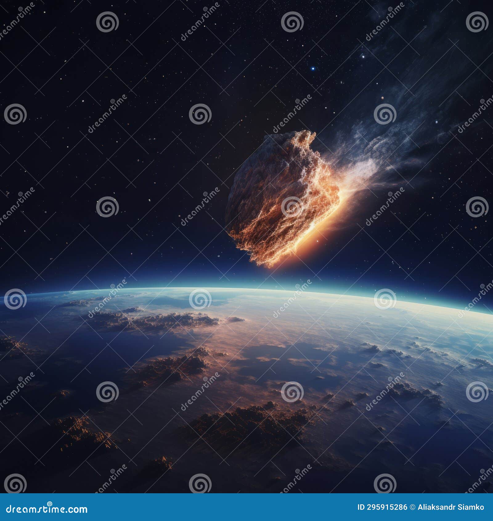 A Meteor in Space Above a Planet Stock Photo - Image of orbit, impact ...