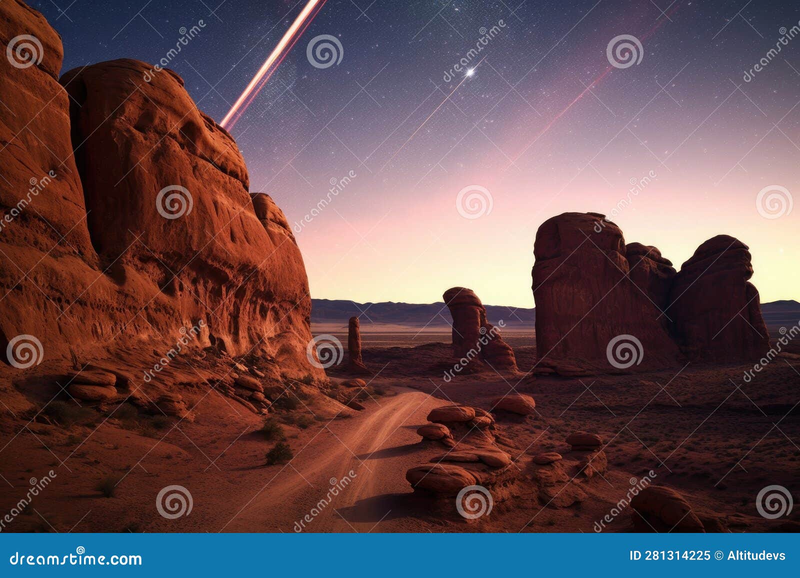 Meteor Streaks Over Desert Rock Formations and Arches Stock Image ...