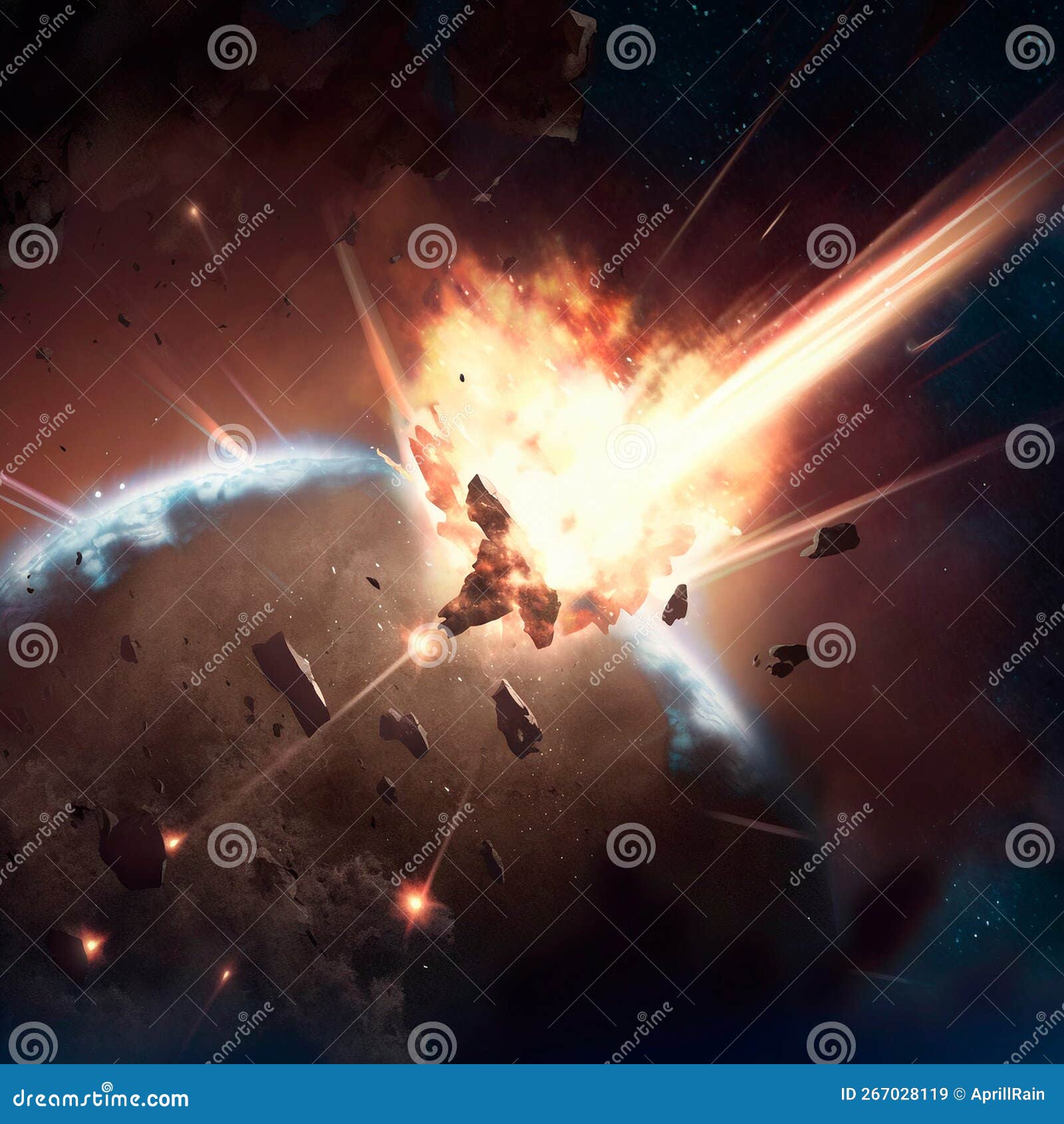 Meteor Strike. Explosion in Space Stock Illustration - Illustration of ...