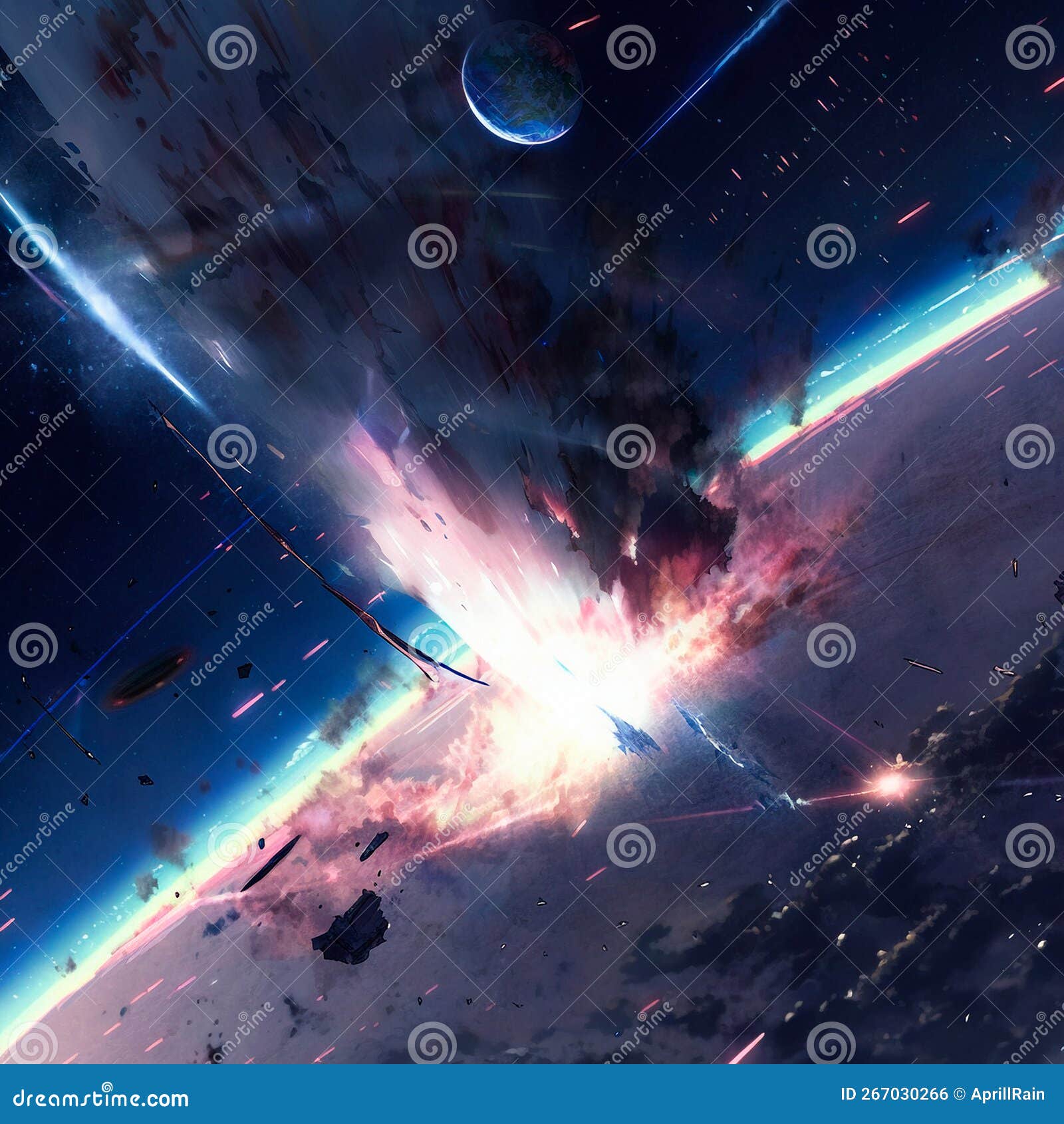 Meteor Strike. Explosion in Space Stock Illustration - Illustration of ...
