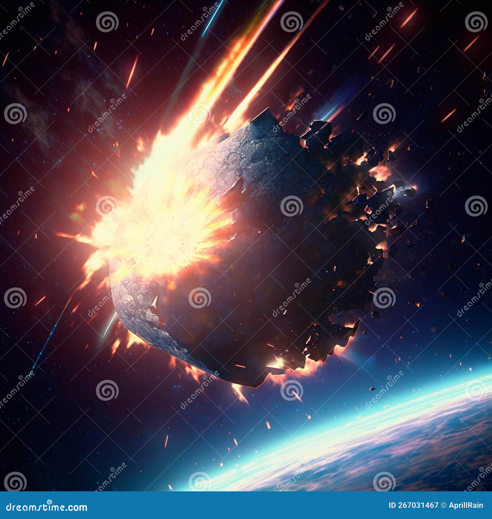 Meteor Strike. Explosion in Space Stock Illustration - Illustration of ...