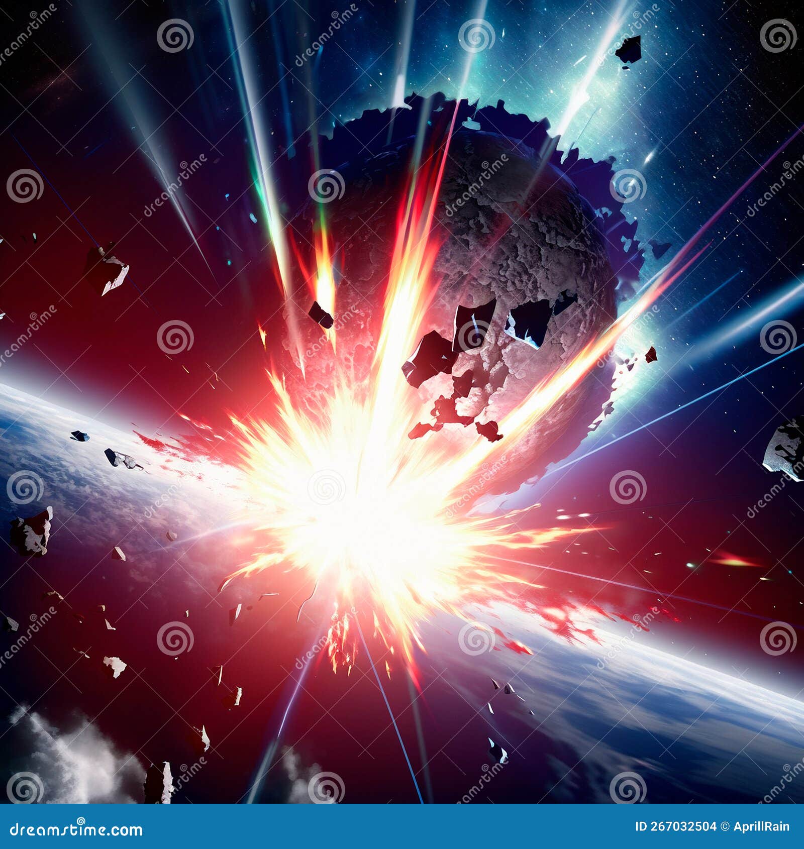 Meteor Strike. Explosion in Space Stock Illustration - Illustration of ...