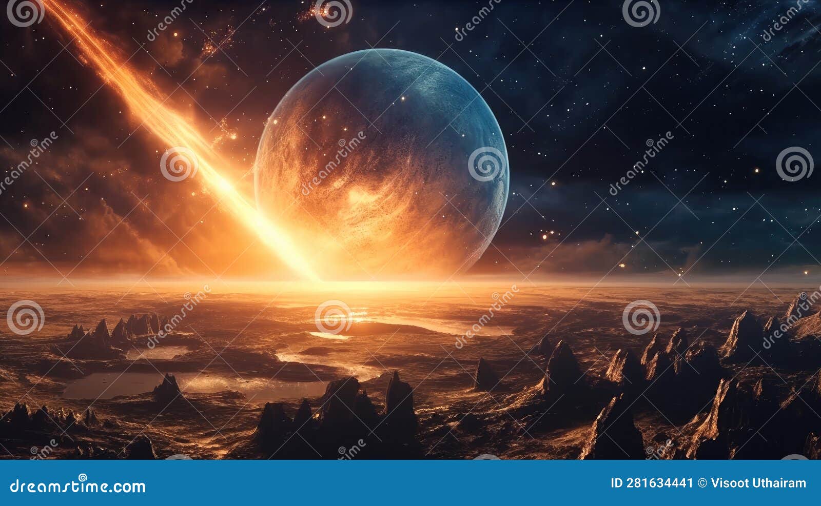 Meteor Towards Earth, Burning Asteroid Moving To the Earth Stock ...