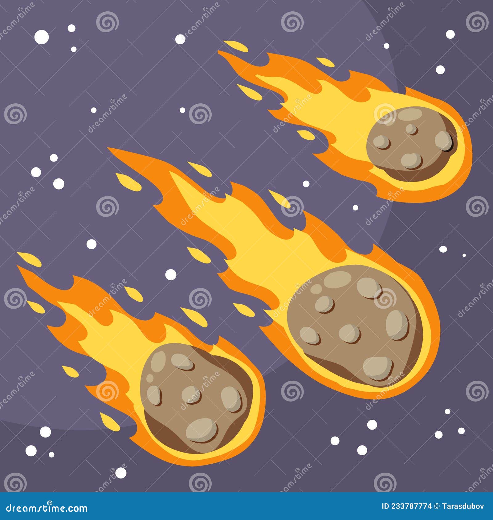 Meteor with Trail of Fire. Dangerous Space Object. Big Asteroid Stock ...