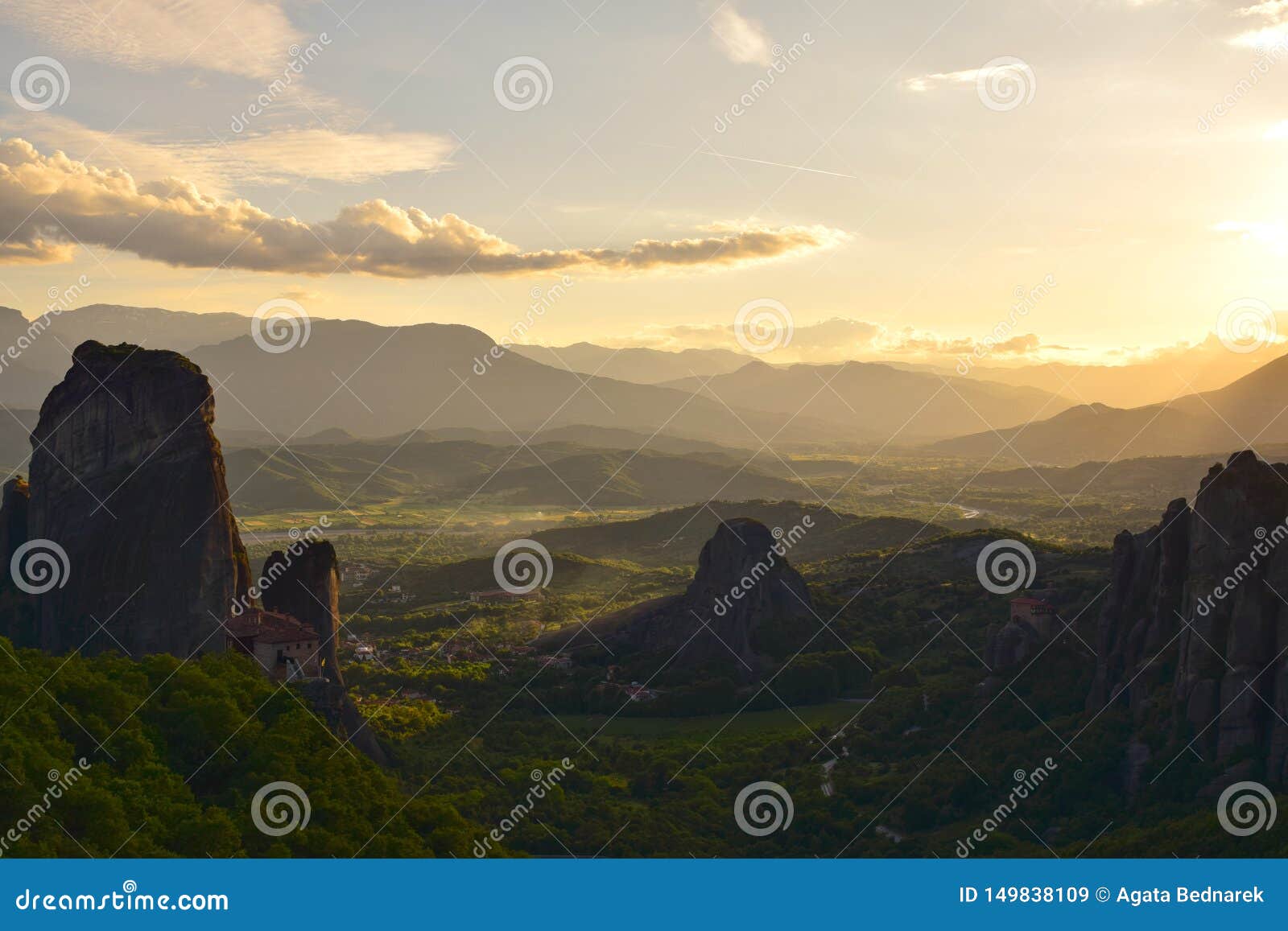 Meteora in Greece Cliffs, Kalambaka Sunset Monastery Stock Image ...