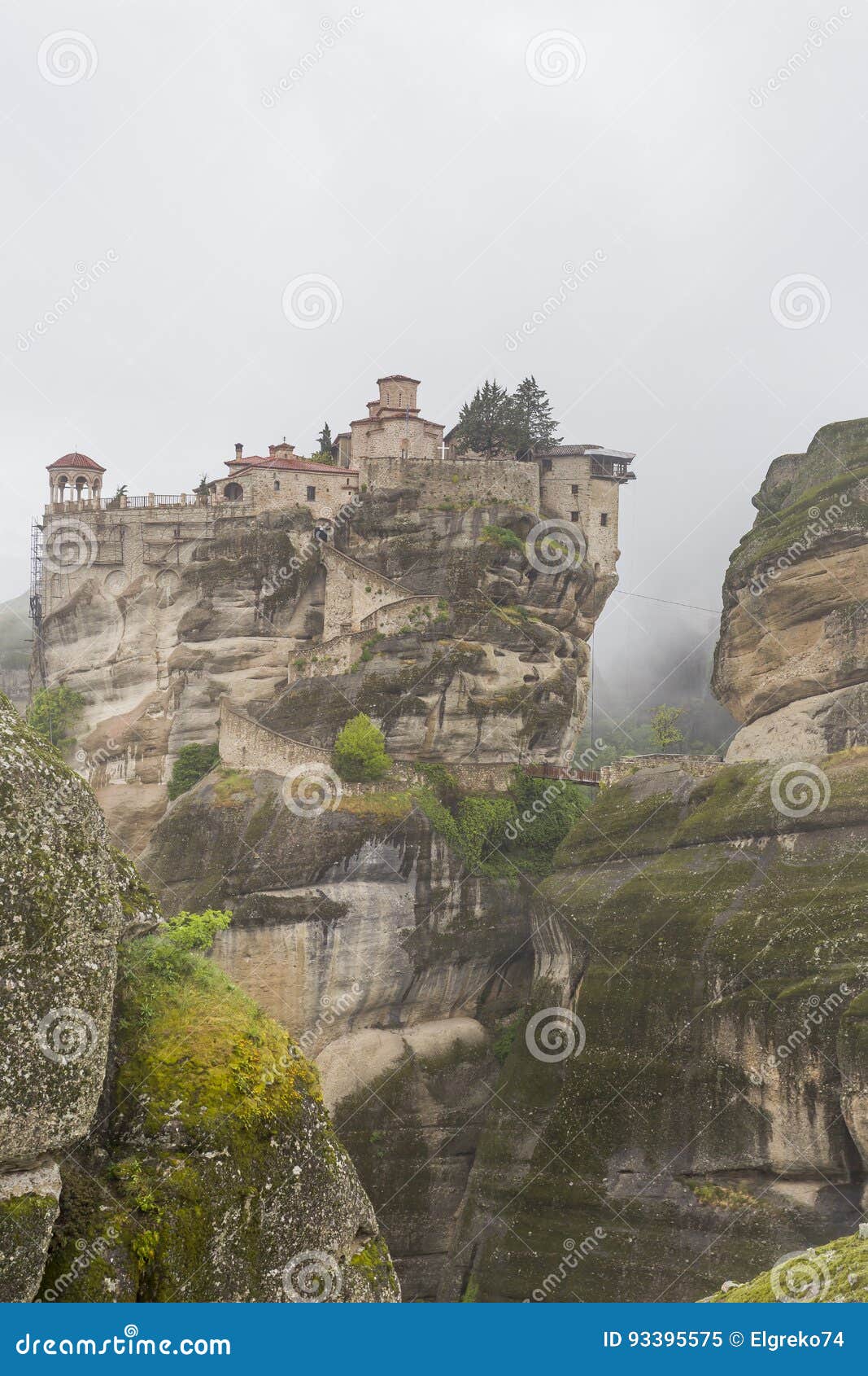 Meteora Monasteries in the Fog Stock Image - Image of path, nature ...