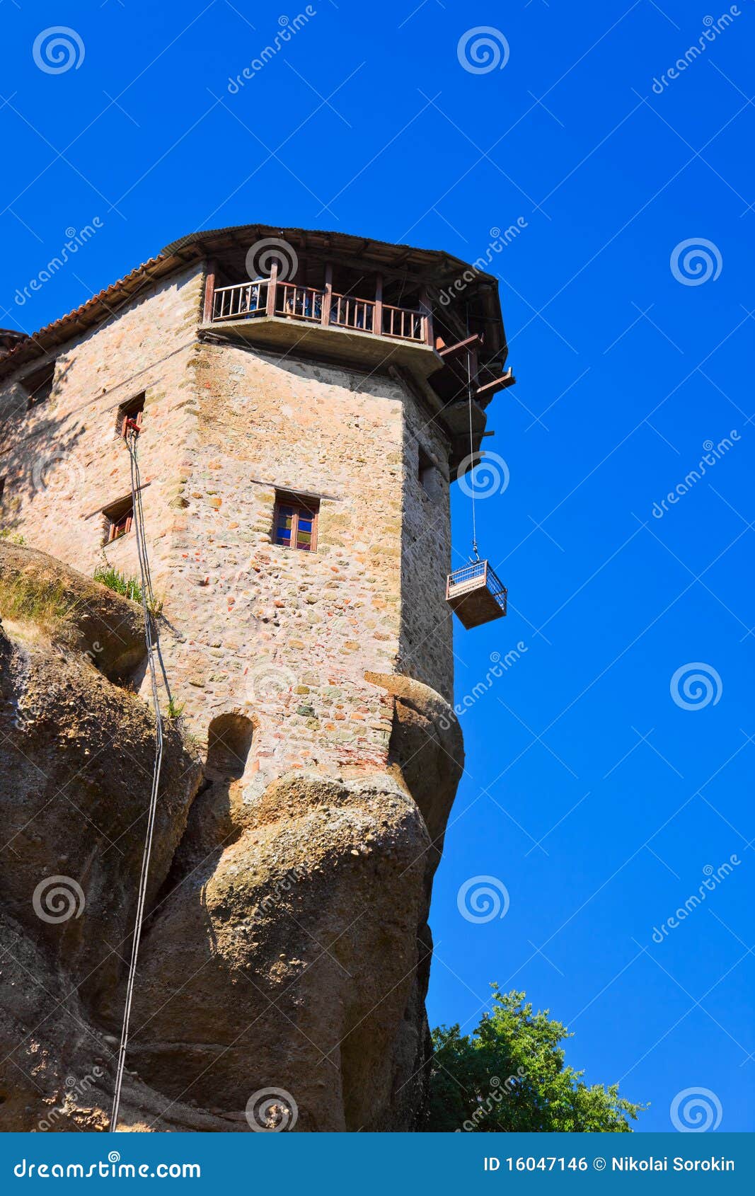 Meteora Monastery and Lift Cage in Greece Stock Photo - Image of ...