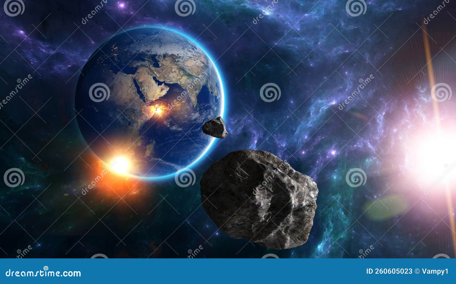 Meteorite Approaching Earth, Collision Course. Asteroid Stock ...