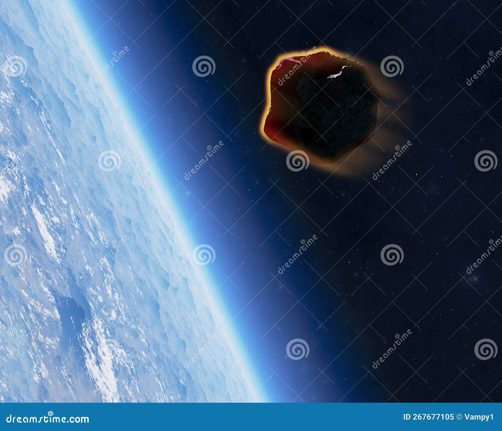 Meteorite Approaching Earth, Collision Course. Asteroid. Earth`s ...