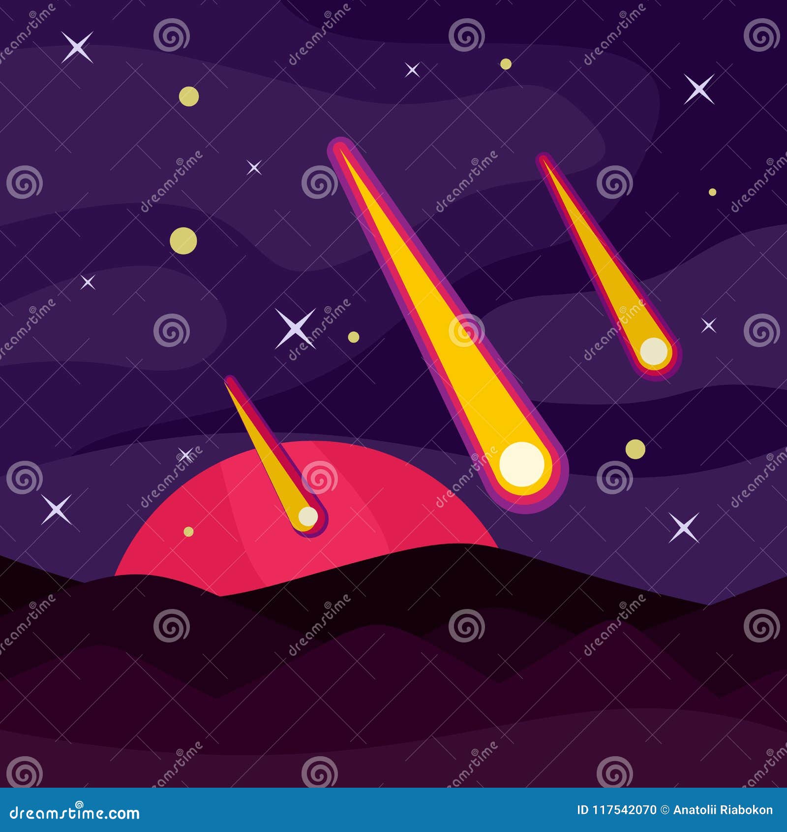Meteorite Asteroid Banner Concept, Flat Style Stock Vector ...