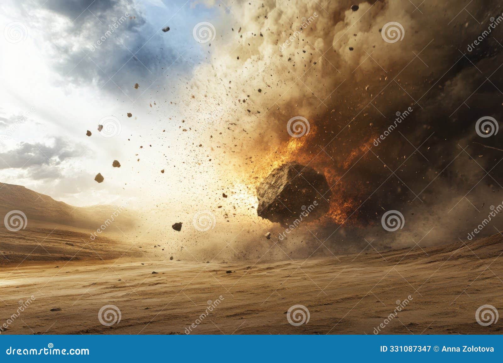A Meteorite Crashes into a Desert Landscape, Igniting a Dramatic ...