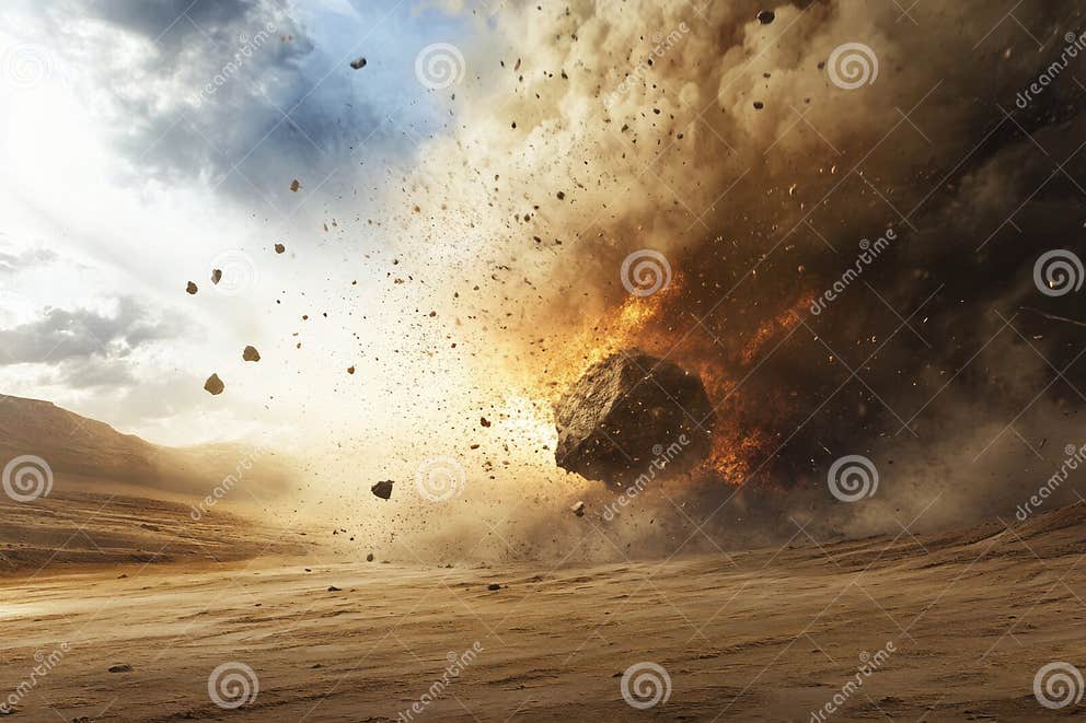 A Meteorite Crashes into a Desert Landscape, Igniting a Dramatic ...