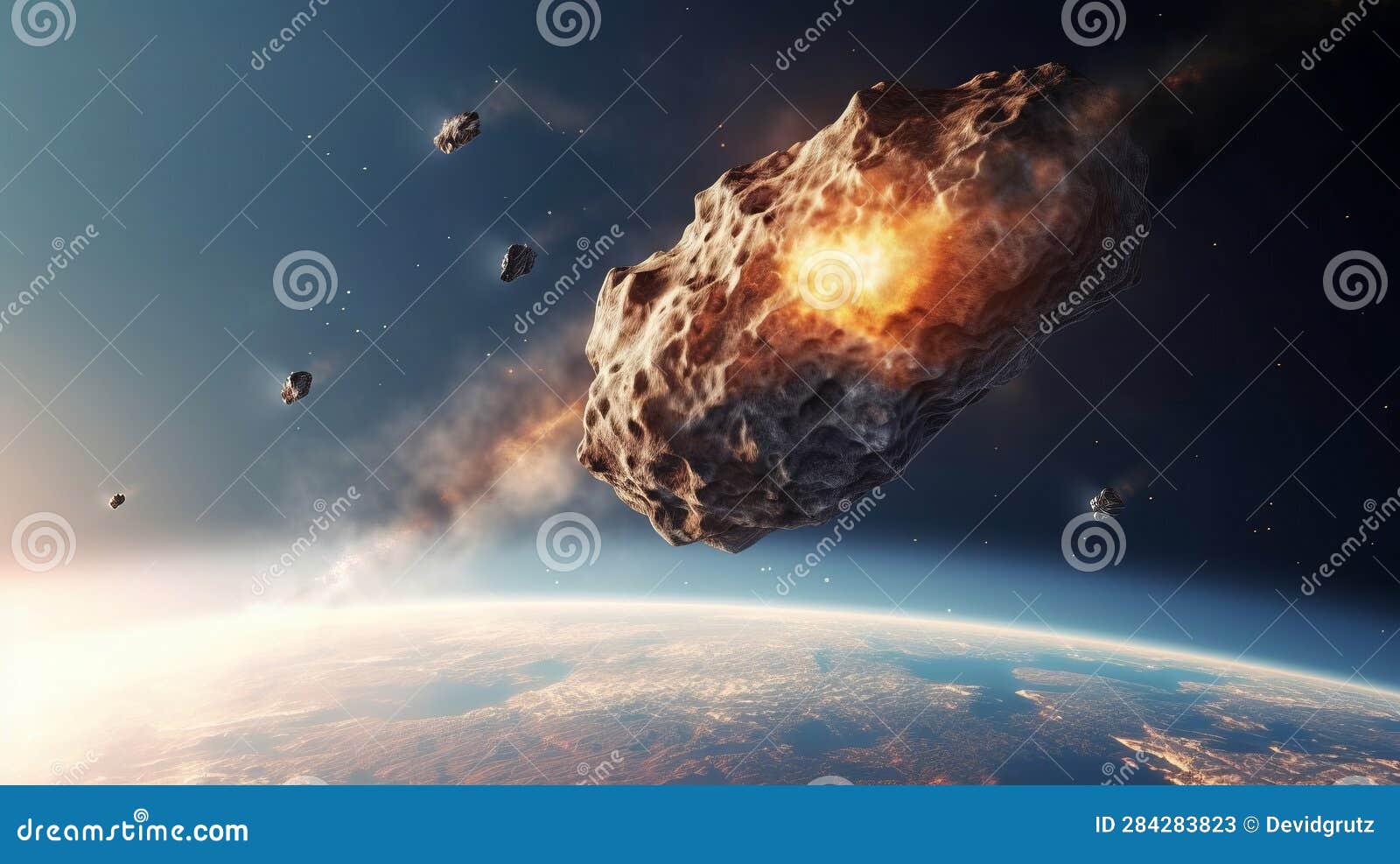 Meteorite Falling on Earth. Generative AI. Stock Illustration ...