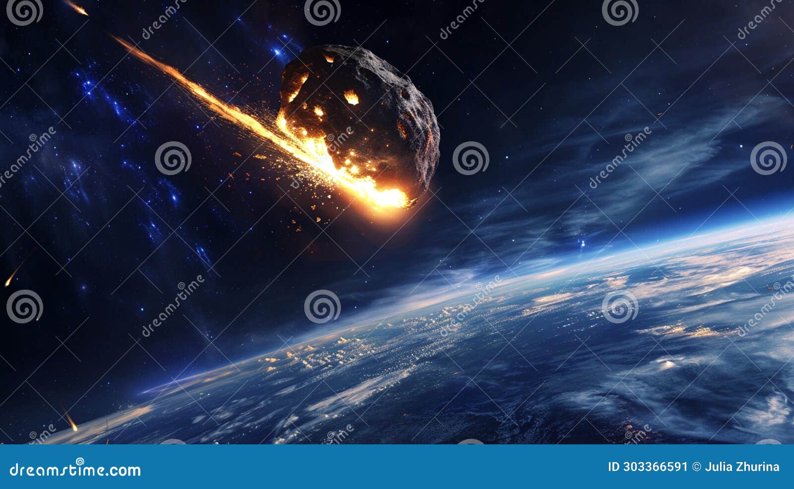 A Meteorite Flies through Space and Leaves Behind a Burning Trail Stock ...