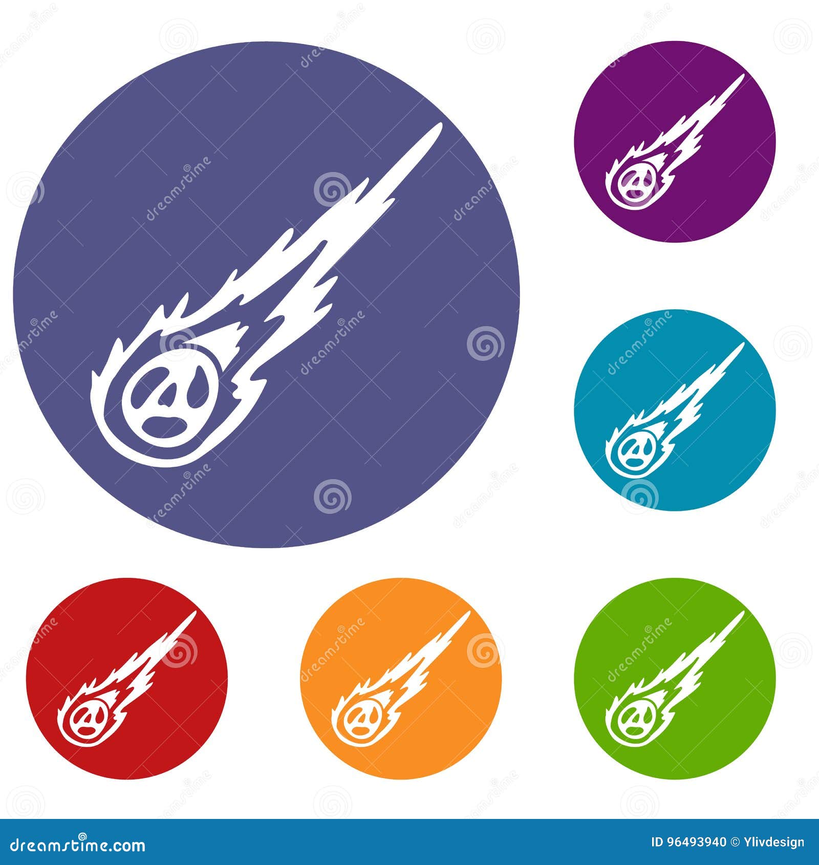 Meteorite icons set stock vector. Illustration of encounter - 96493940