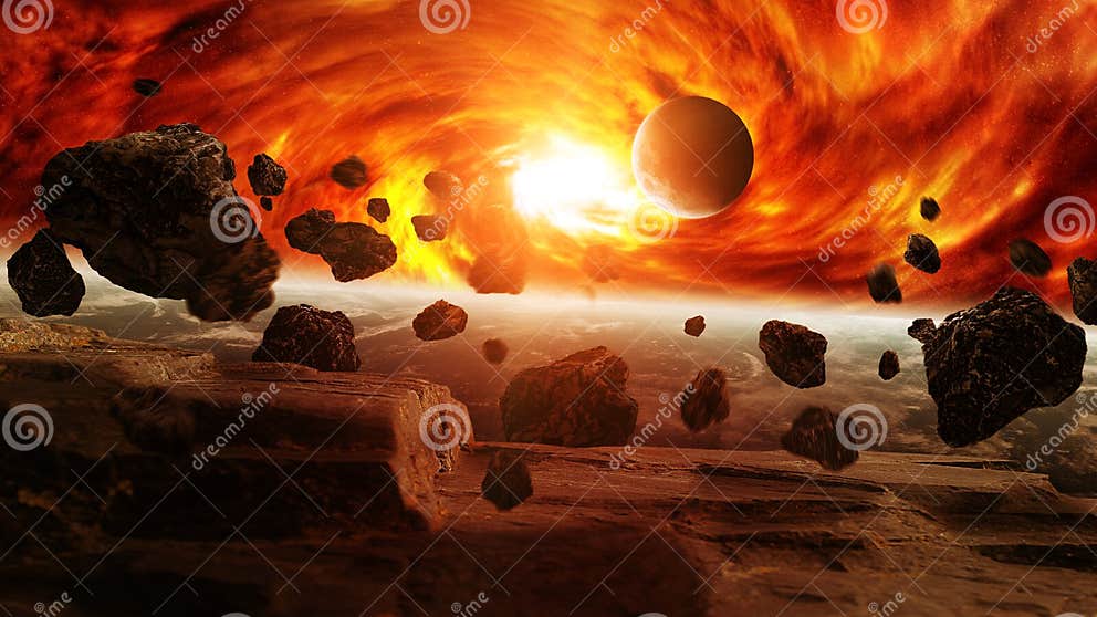 Meteorite Impact on Planet Earth in Space Stock Illustration ...
