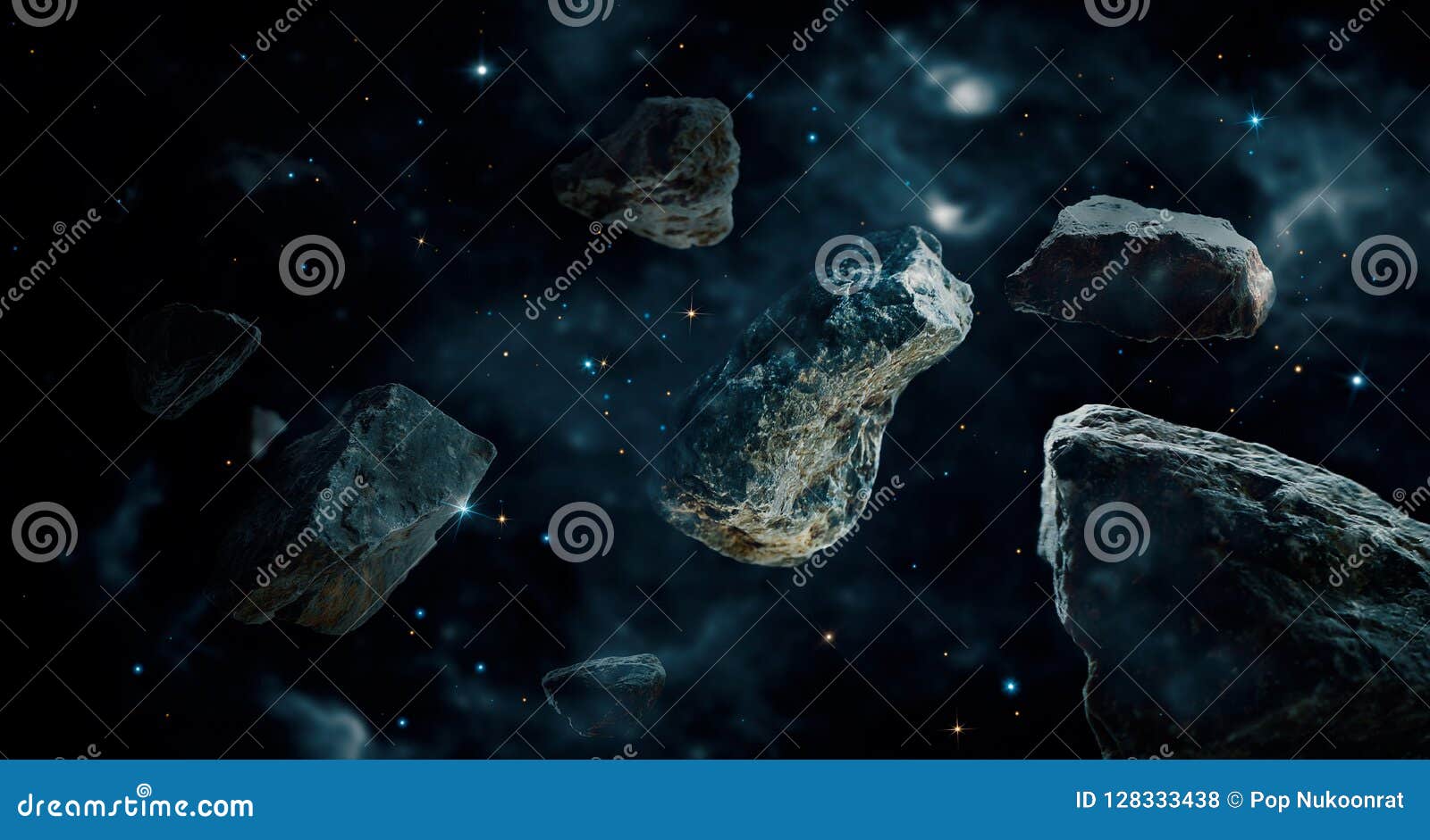 Meteorites in Deep Space Planets. Asteroids in Distant. Stock ...