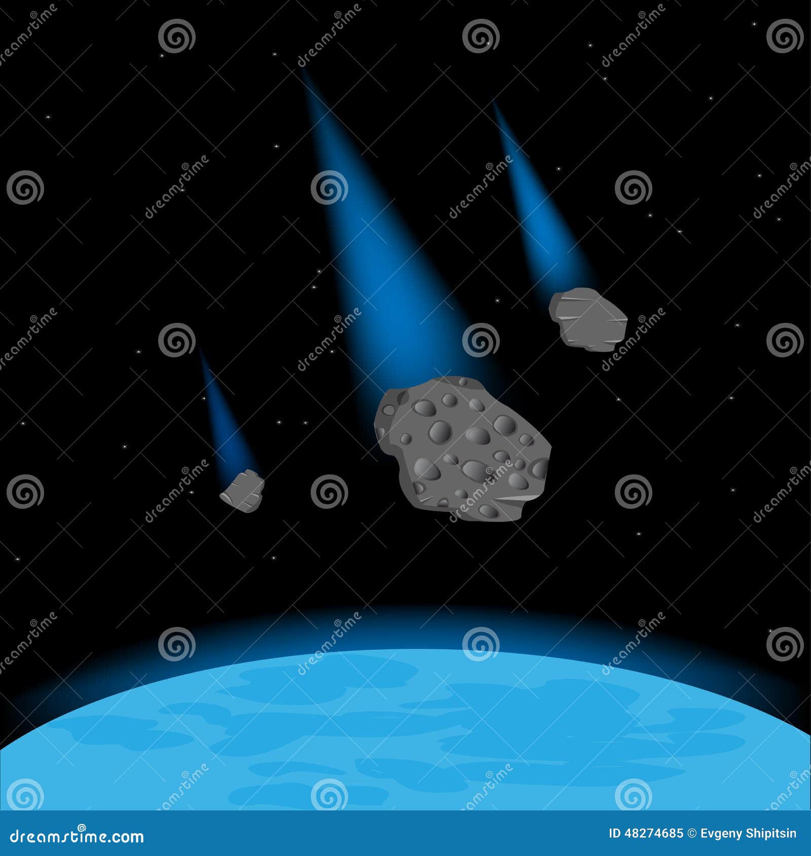 Meteorites fall on planet stock vector. Illustration of space - 48274685