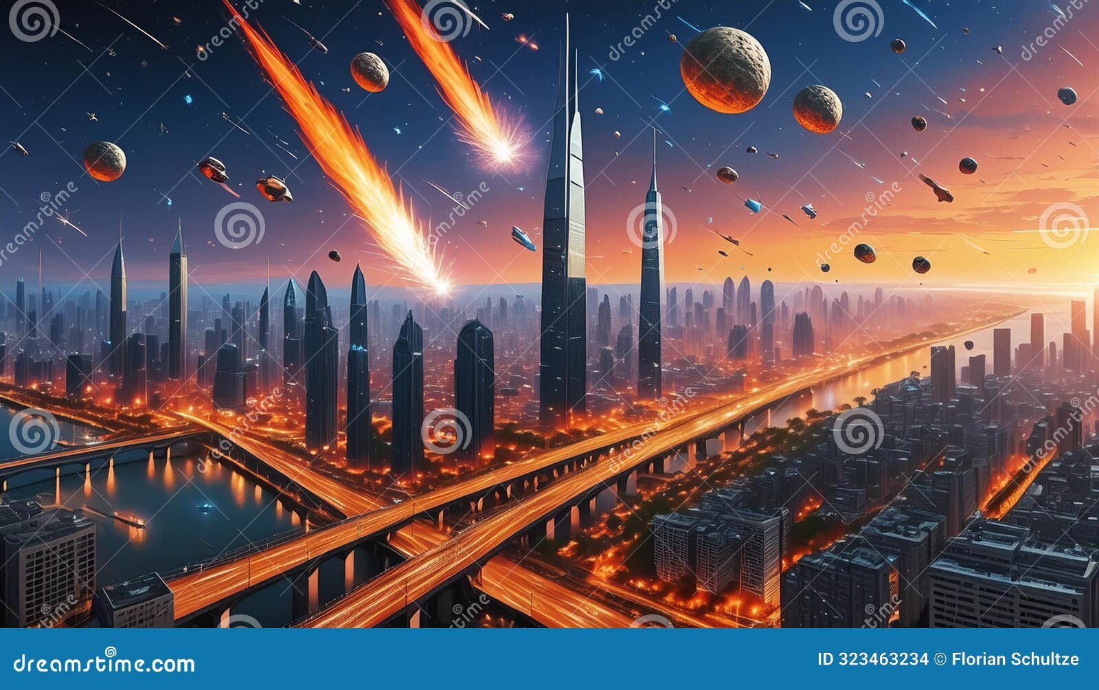 Meteorites Falling on Metropolis, Dramatic Apocalypse, End of the World ...