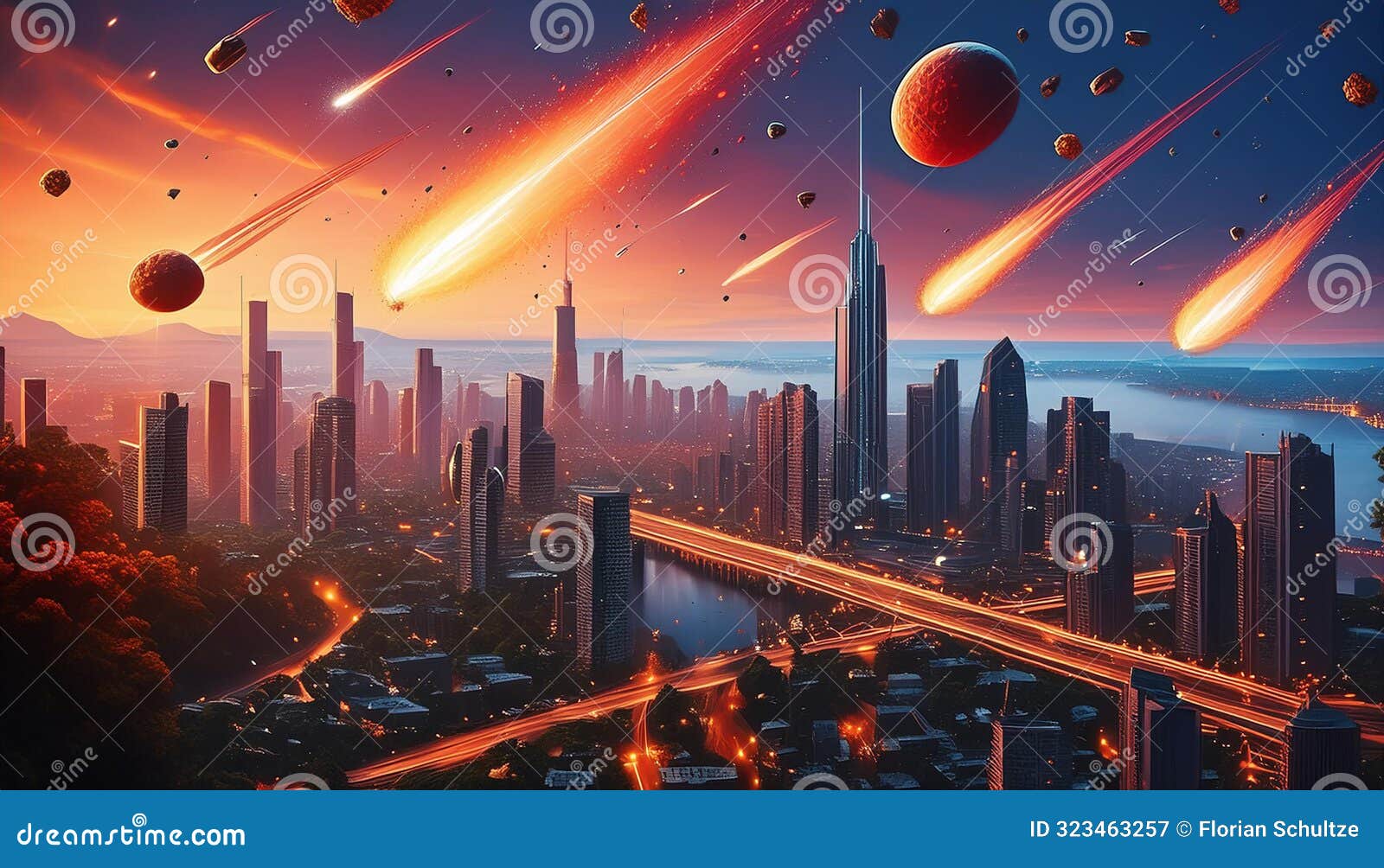 Meteorites Falling on Metropolis, Dramatic Apocalypse, End of the World ...