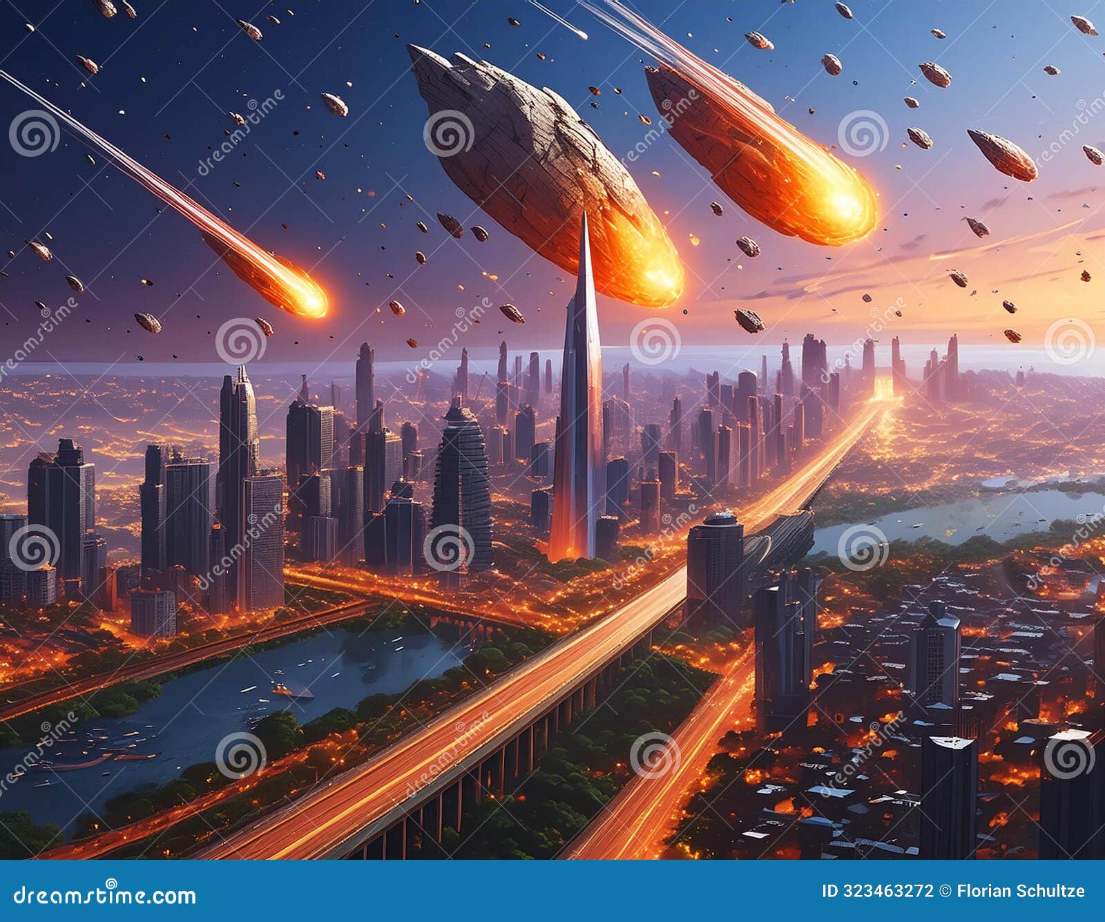 Meteorites Falling on Metropolis, Dramatic Apocalypse, End of the World ...
