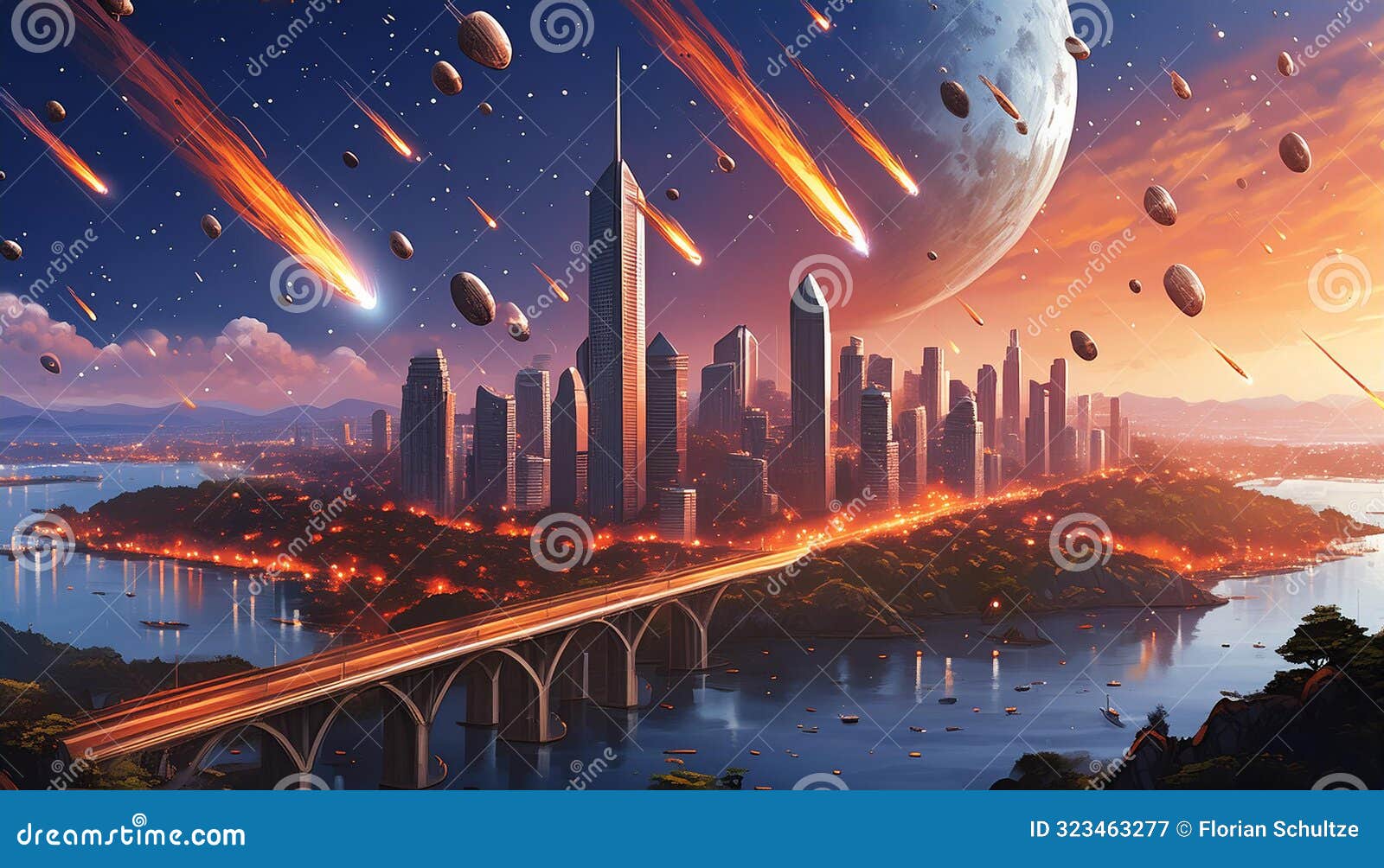 Meteorites Falling on Metropolis, Dramatic Apocalypse, End of the World ...