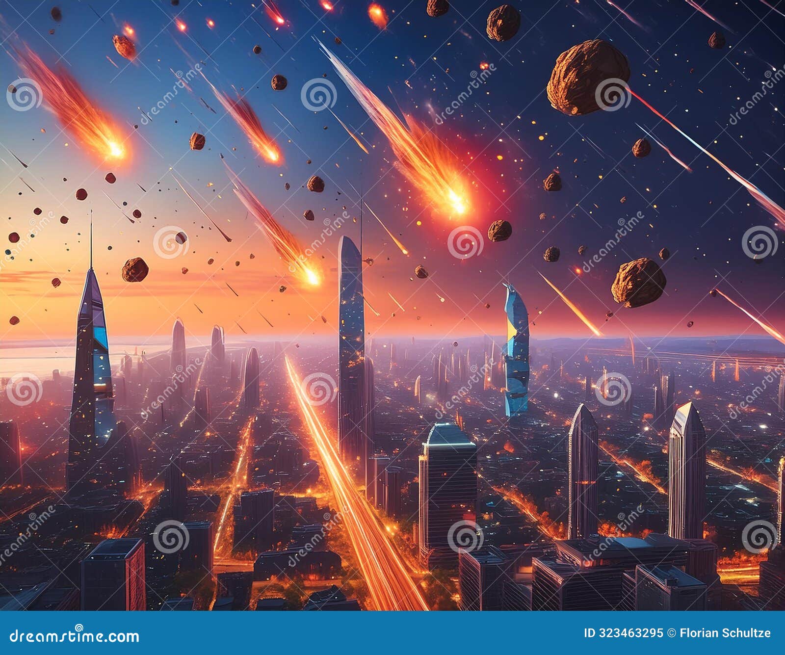 Meteorites Falling on Metropolis, Dramatic Apocalypse, End of the World ...