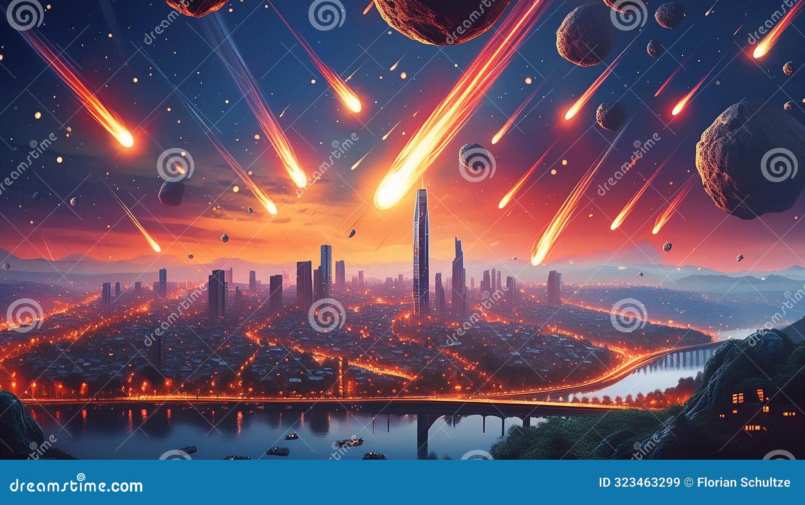 Meteorites Falling on Metropolis, Dramatic Apocalypse, End of the World ...