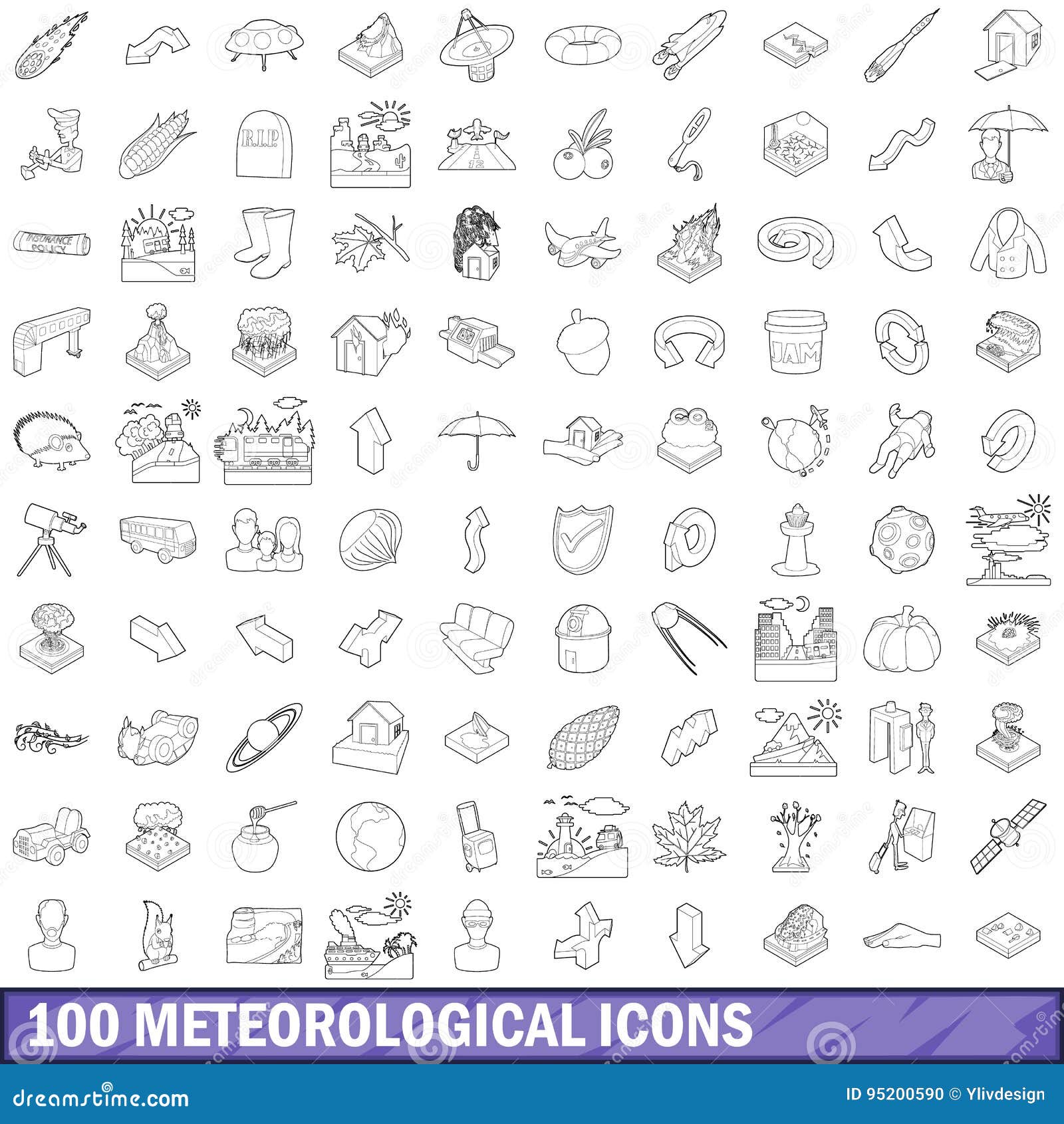 100 Meteorological Icons Set, Outline Style Stock Vector - Illustration ...