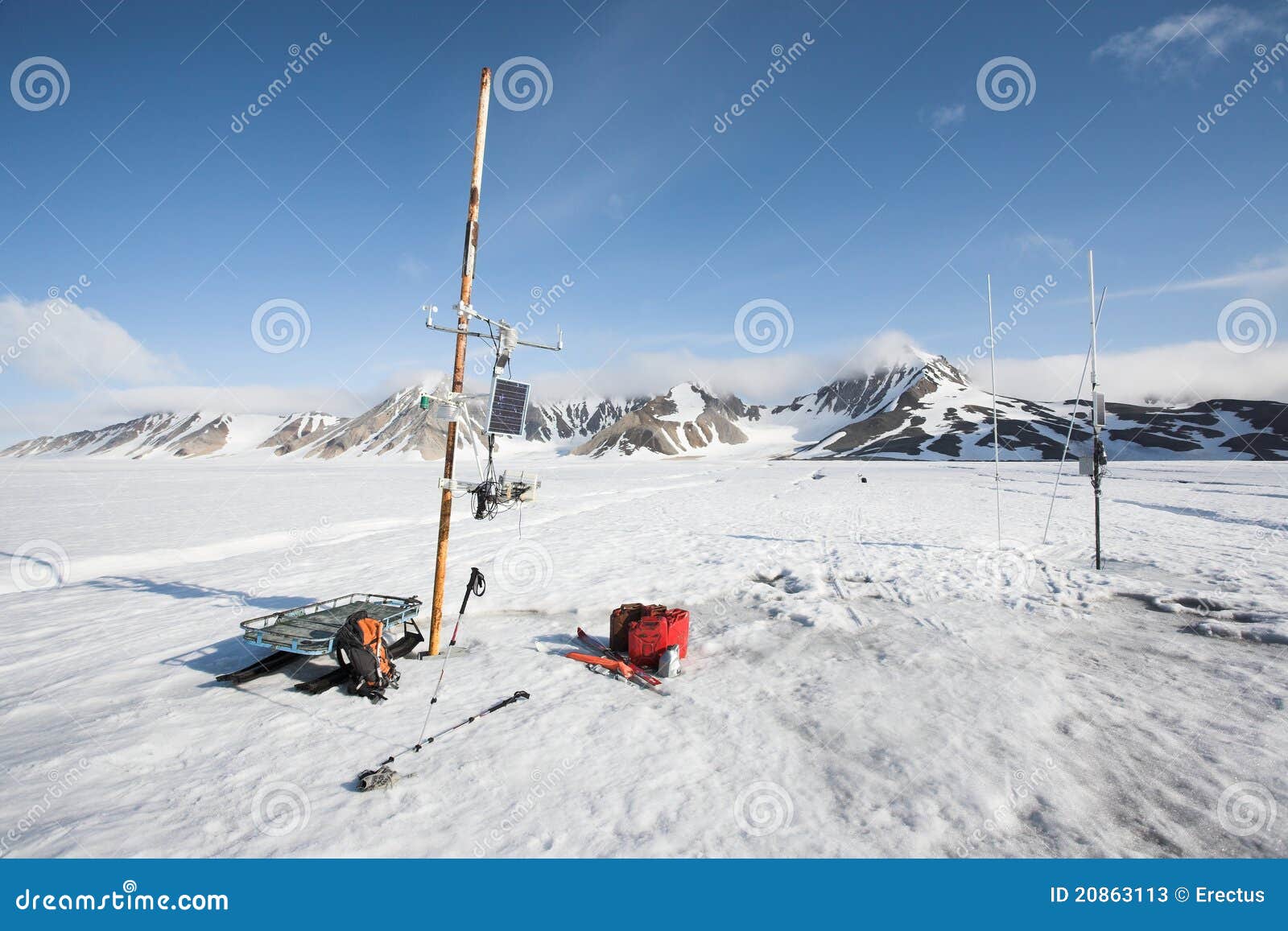 Meteorological Station on the Arctic Glacier Stock Image - Image of ...