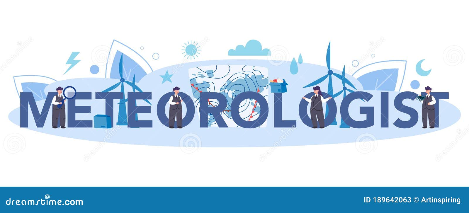 Meteorologist Typographic Header Concept. Weather Forecaster Studying ...