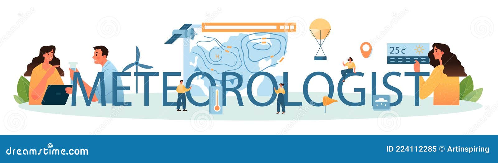 Meteorologist Typographic Header. Weather Forecaster Studying and ...