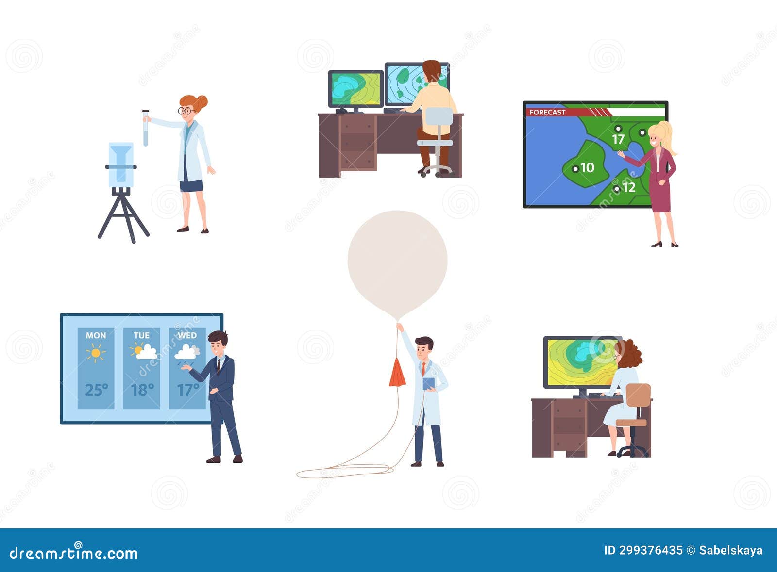 Meteorologist at Work Concept Set. Stock Vector - Illustration of ...