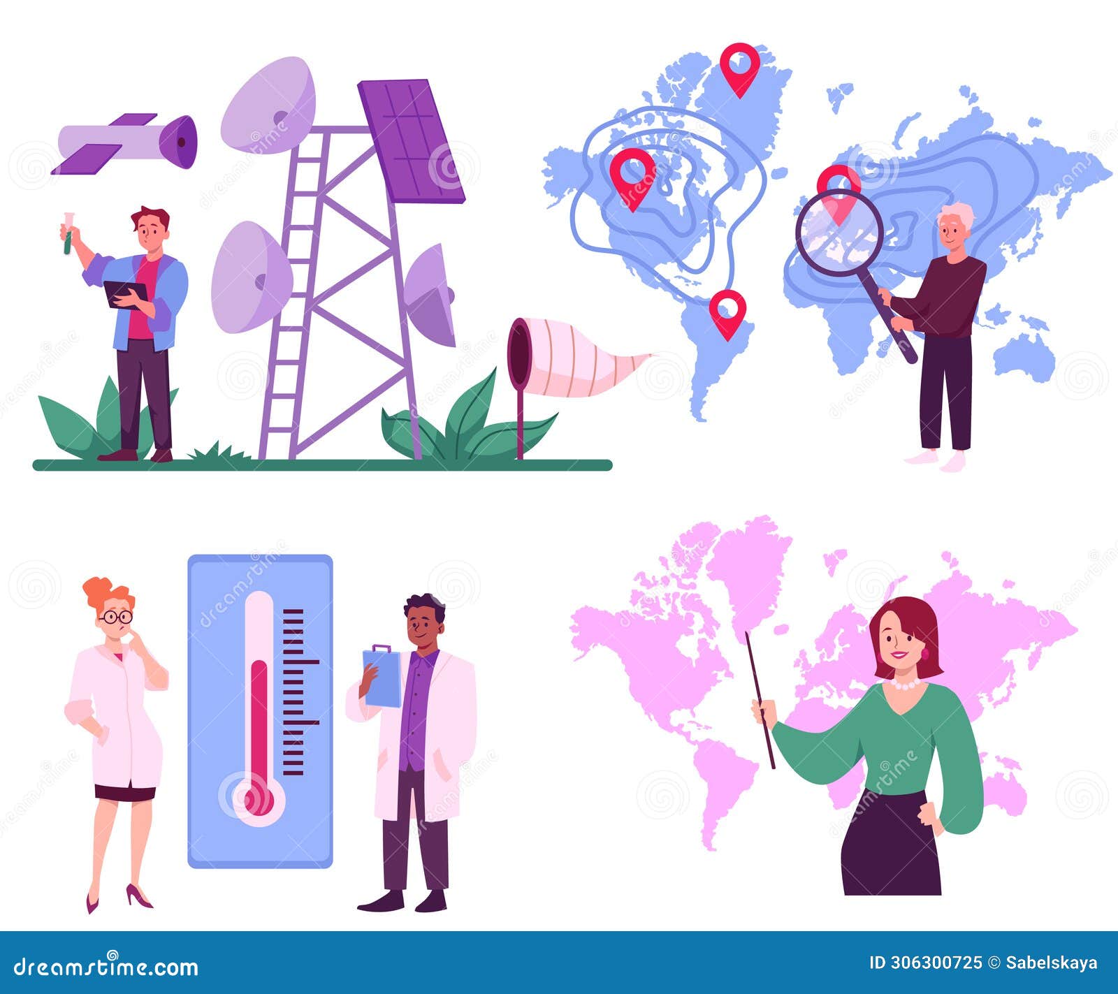 Meteorologists Predict and Forecast the Weather, Vector Illustration ...