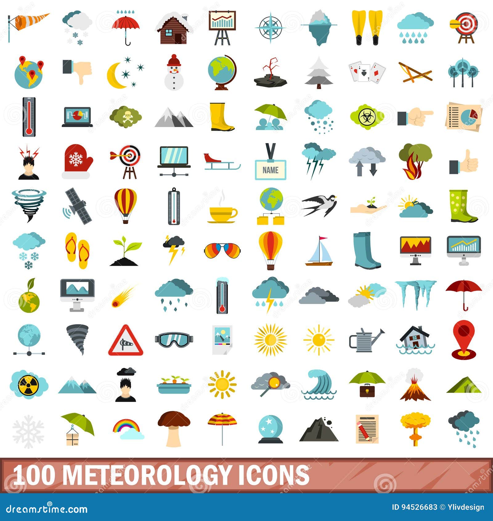 100 Meteorology Icons Set, Flat Style Stock Vector - Illustration of ...