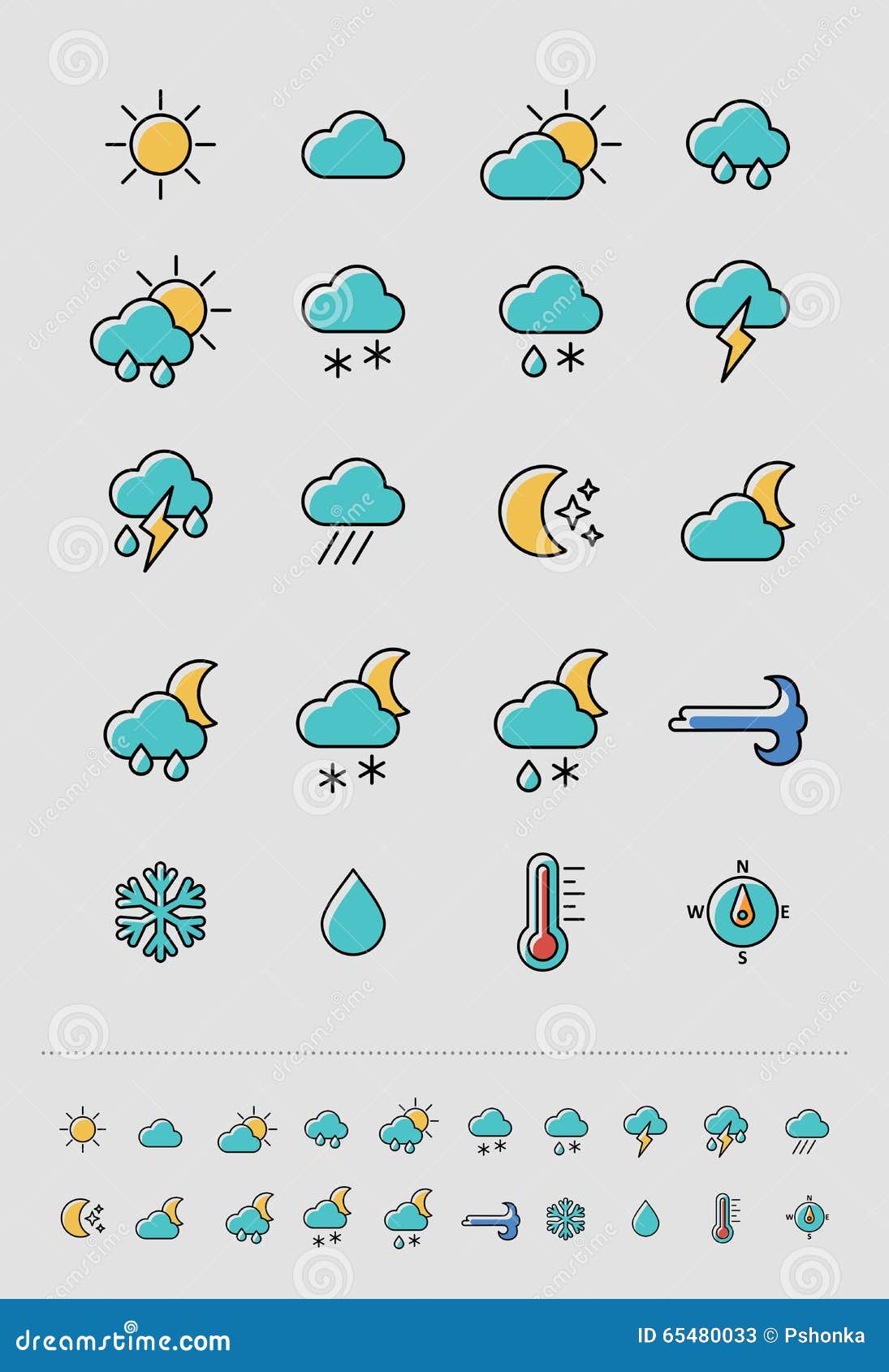 Meteorology Weather Icons Set Stock Vector - Illustration of cloudy ...