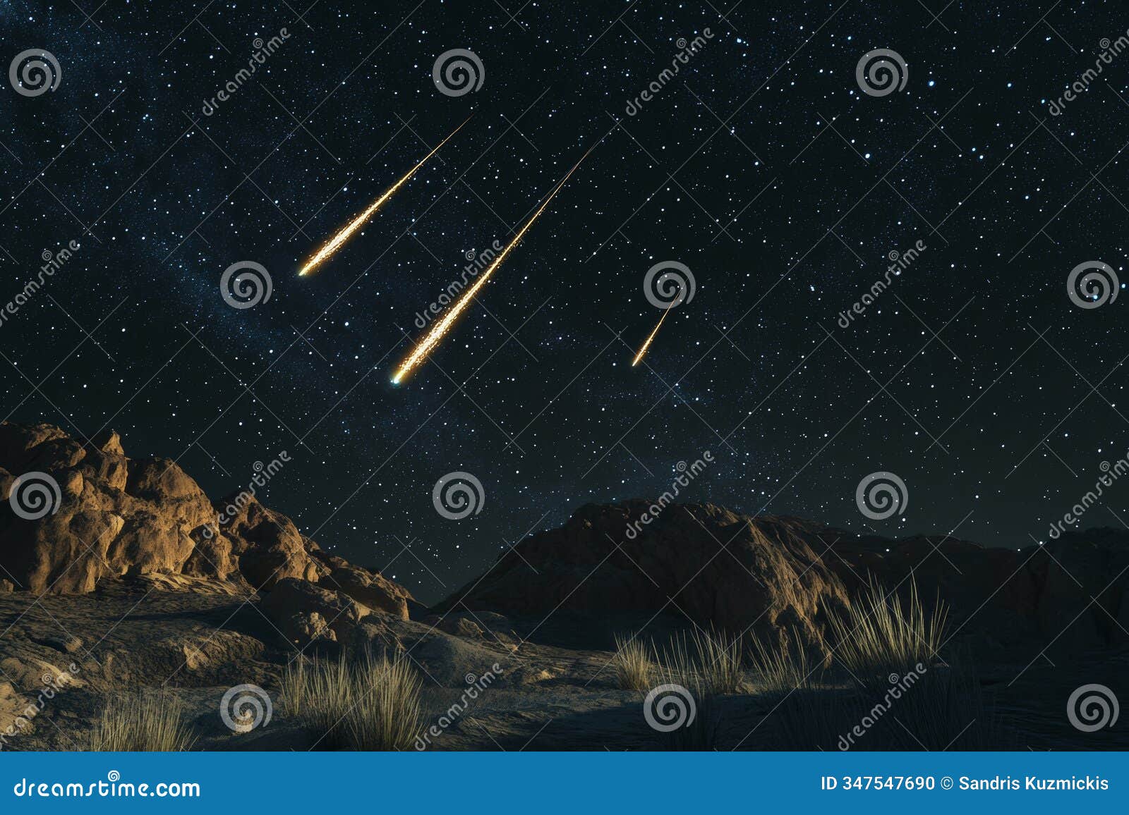 Meteors Streaking Across The Night Sky. Generative AI. Stock Photo ...