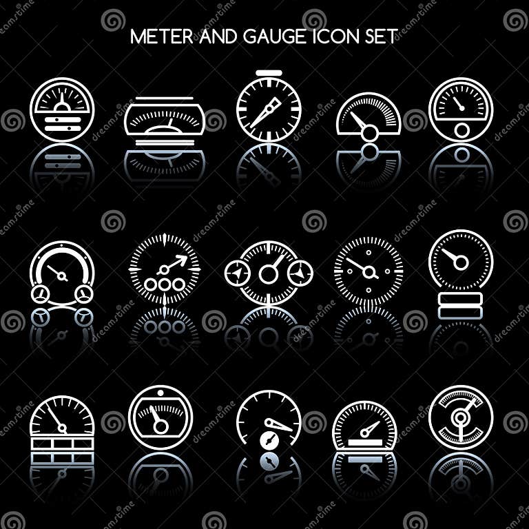 Meter and Gauge Icon Set for Control Panel. Vector Car Speedometers ...