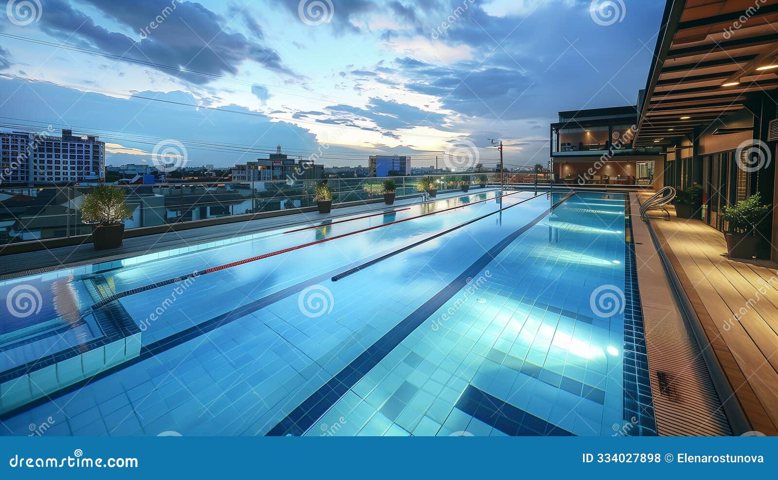50-meter Pool on the Rooftop of a Skyscraper with a View of the Modern ...