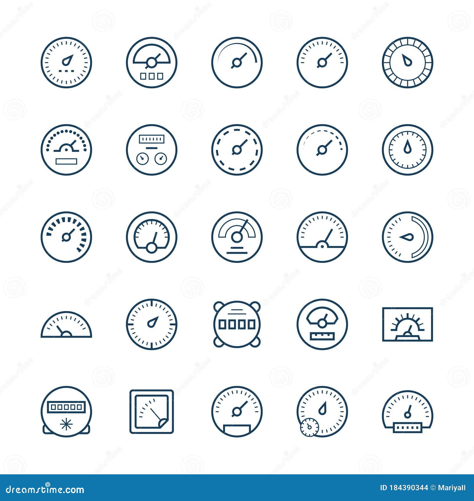 Meter Vector Icons in Thin Line Style Stock Vector - Illustration of ...