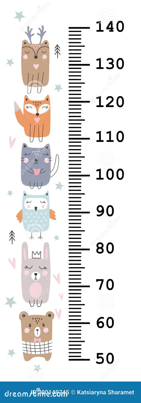 Meter Wall with Cute Animals. Vector Stock Vector - Illustration of ...