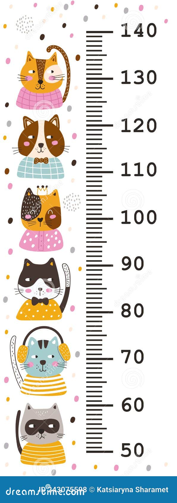 Meter Wall with Cute Cats. Vector Stock Vector - Illustration of wall ...