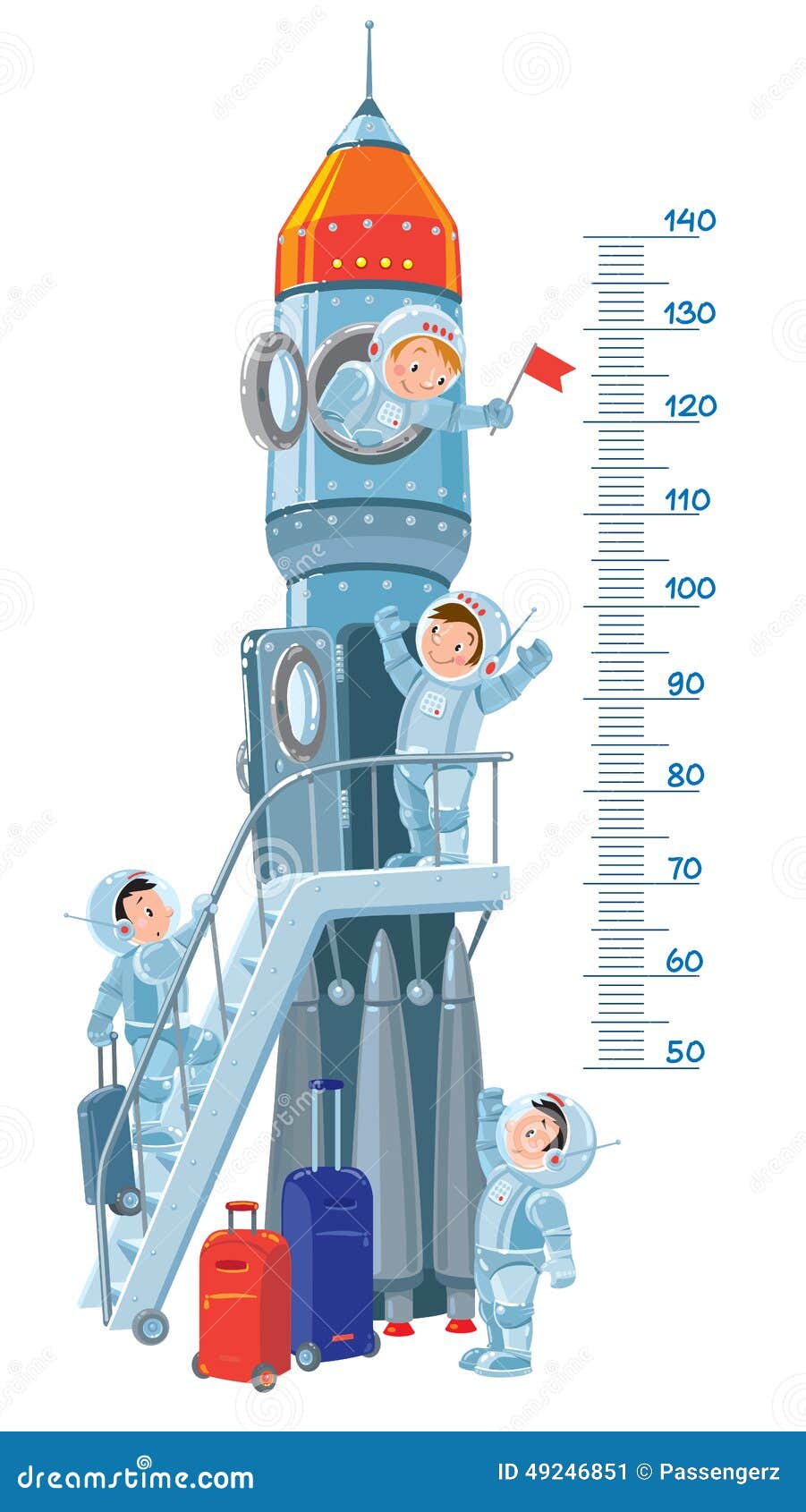 Meter Wall With Rocket And Boys-astronauts Cartoon Vector ...
