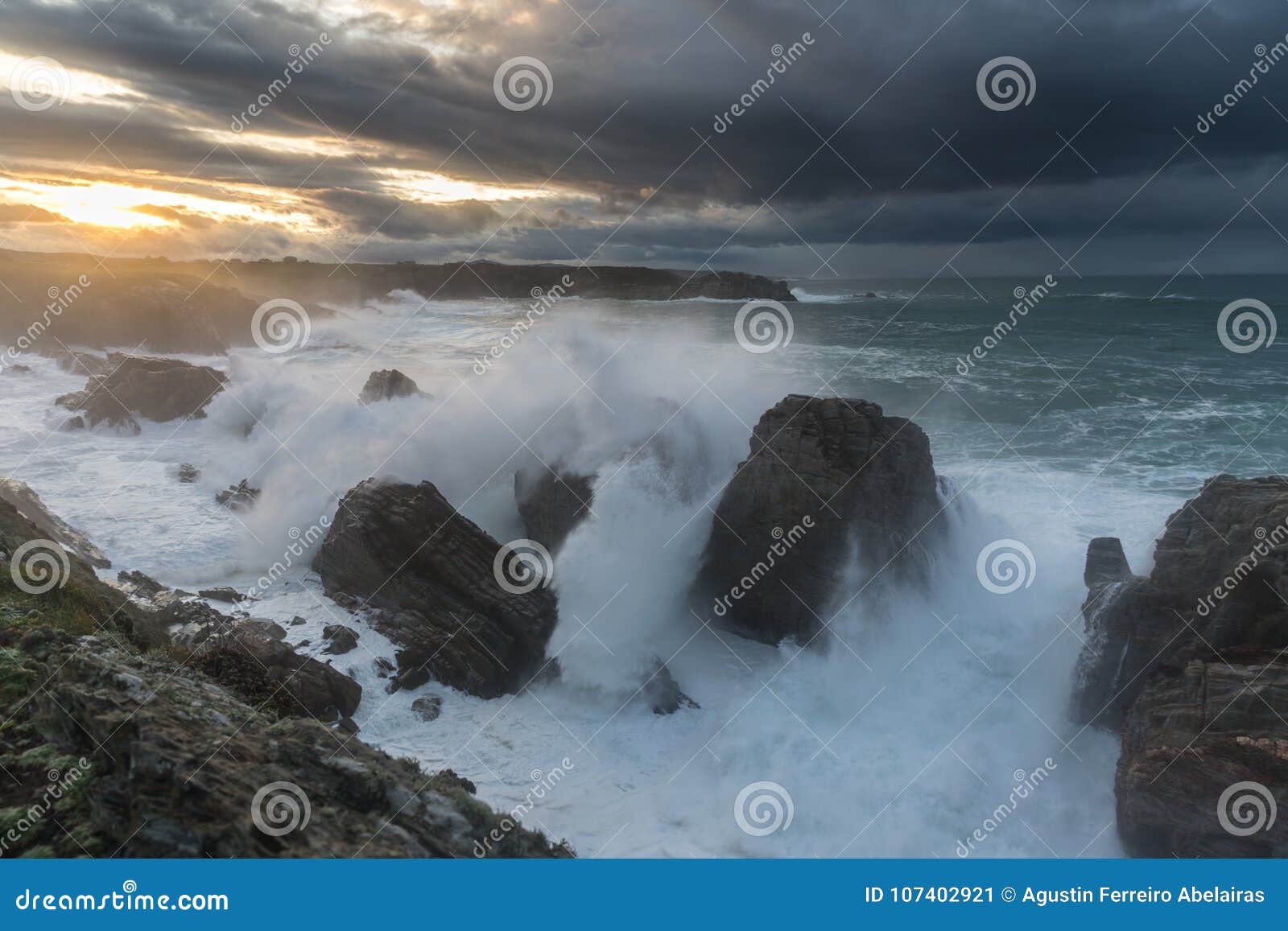 10-meter Waves Break On Cliffs Of Asturias Royalty-Free Stock ...