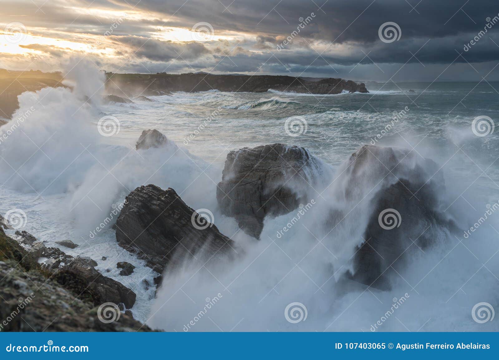 10-meter Waves Break On Cliffs Of Asturias Royalty-Free Stock ...