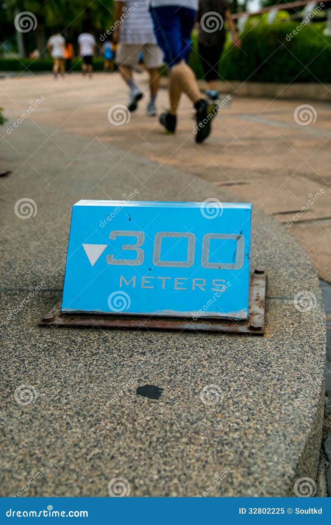 300 Meters Blue Running Sign Stock Image - Image of white, surface ...