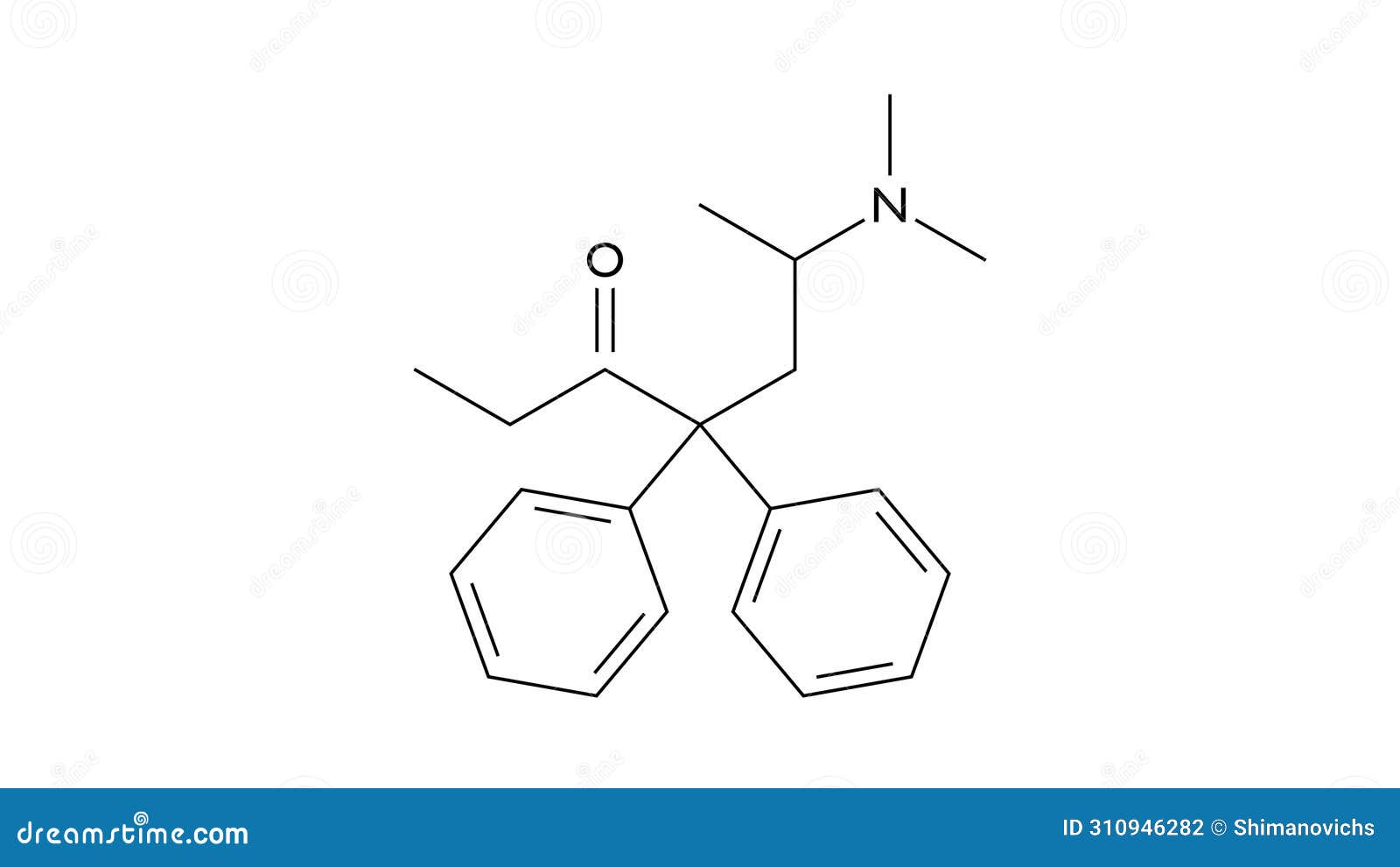 Methadone Molecule, Structural Chemical Formula, Ball-and-stick Model ...